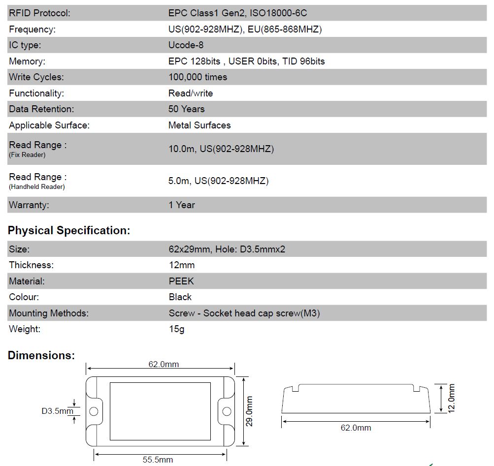 A-Devil 6000U8 High temperature RFID Tag สำหรับ หน้าหลัก