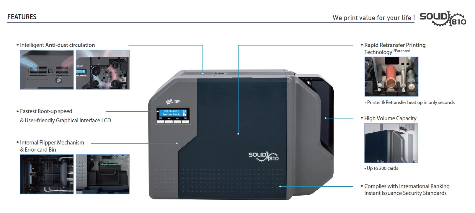 SOLID 810D Re-Transfer Dual-Sided Card Printer for Printers
